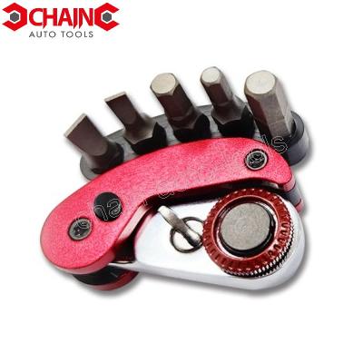 MINI RATCHET WRENCH BIT SET WITH KEY RING - RED - CHAIN ENTERPRISES CO ...